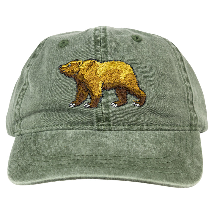 Grizzly Bear Cap with Embroidered Wildlife Design